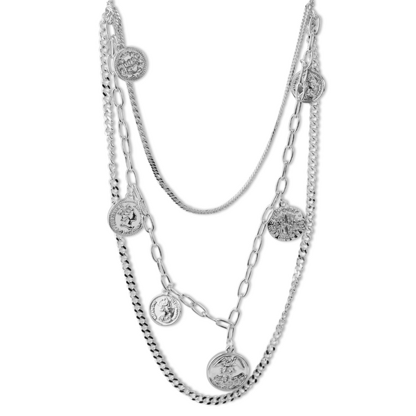 Long Triple Chain Silver Coin Necklace. NZ Designed | FV Jewellery ...