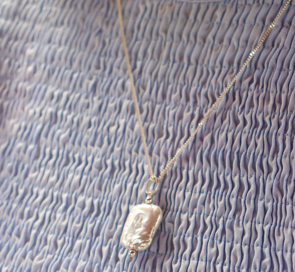 Silver Perle Square Baroque Pearl Necklace - Fabuleux Vous Jewellery